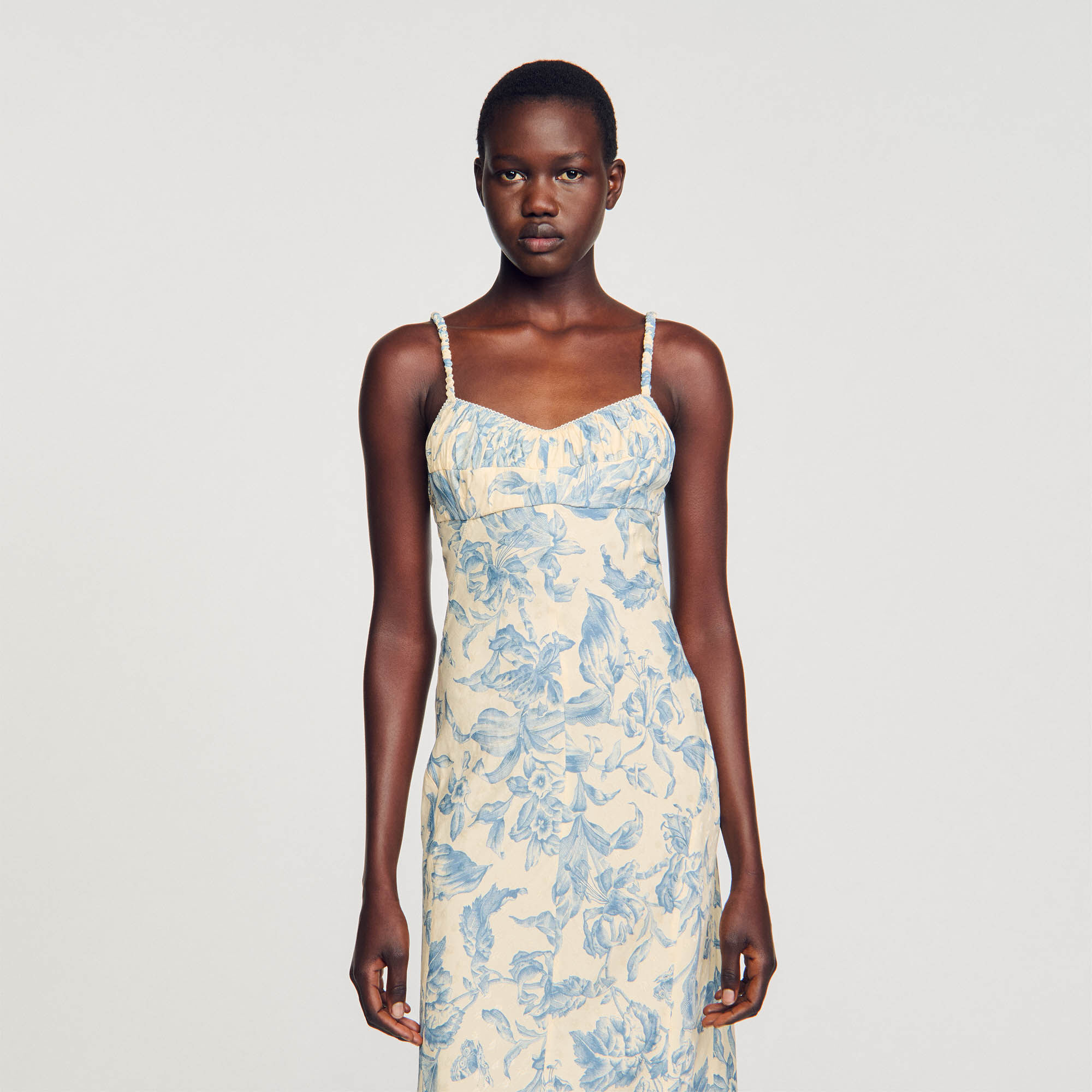 Langes Bedrucktes Kleid Blau Für Damen Sandro Paris