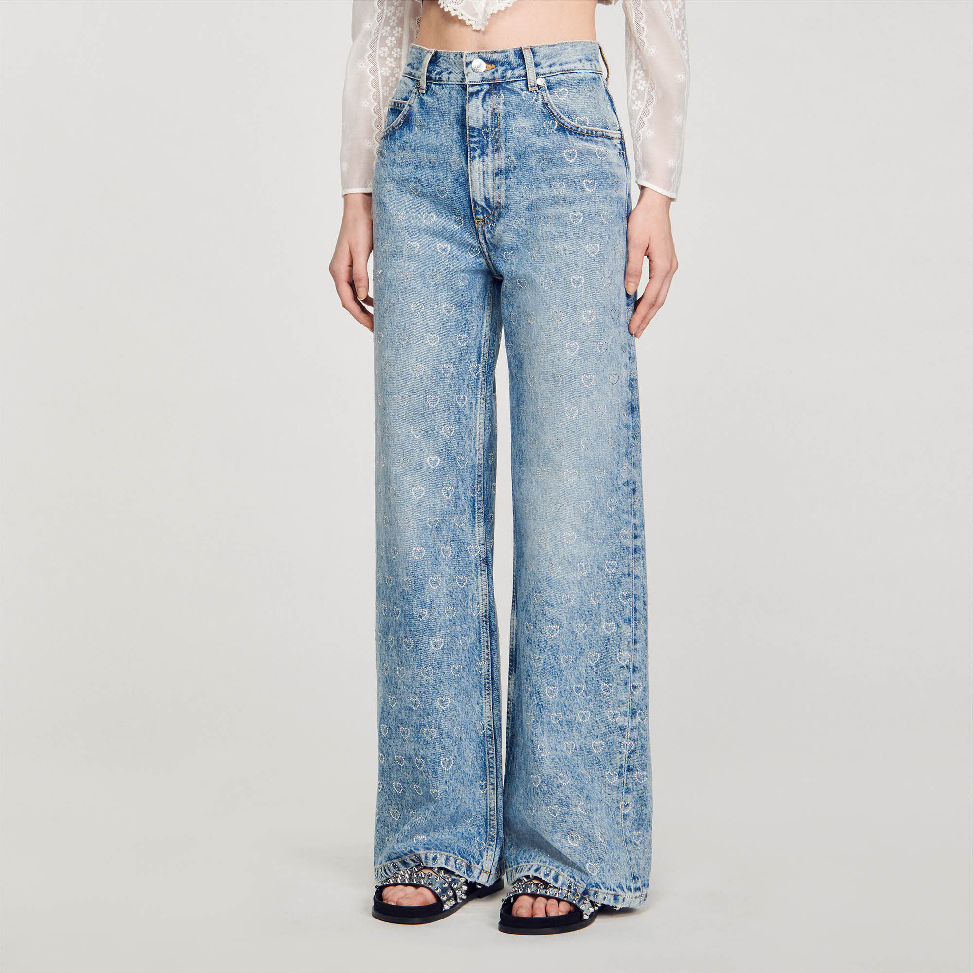 Weite Jeans mit Strass-Herzen Blue Women | Sandro Paris