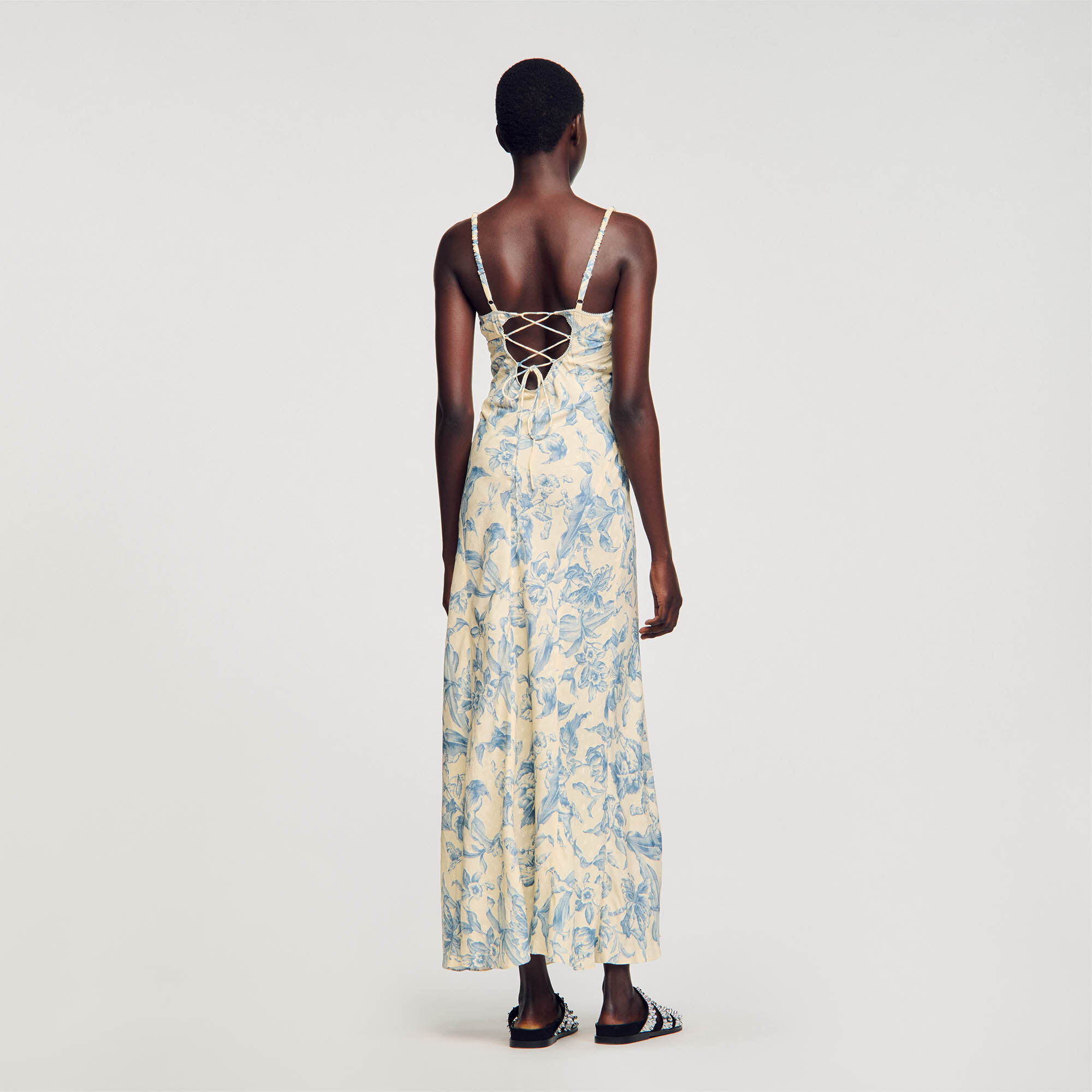 Langes Bedrucktes Kleid Blau Für Damen Sandro Paris