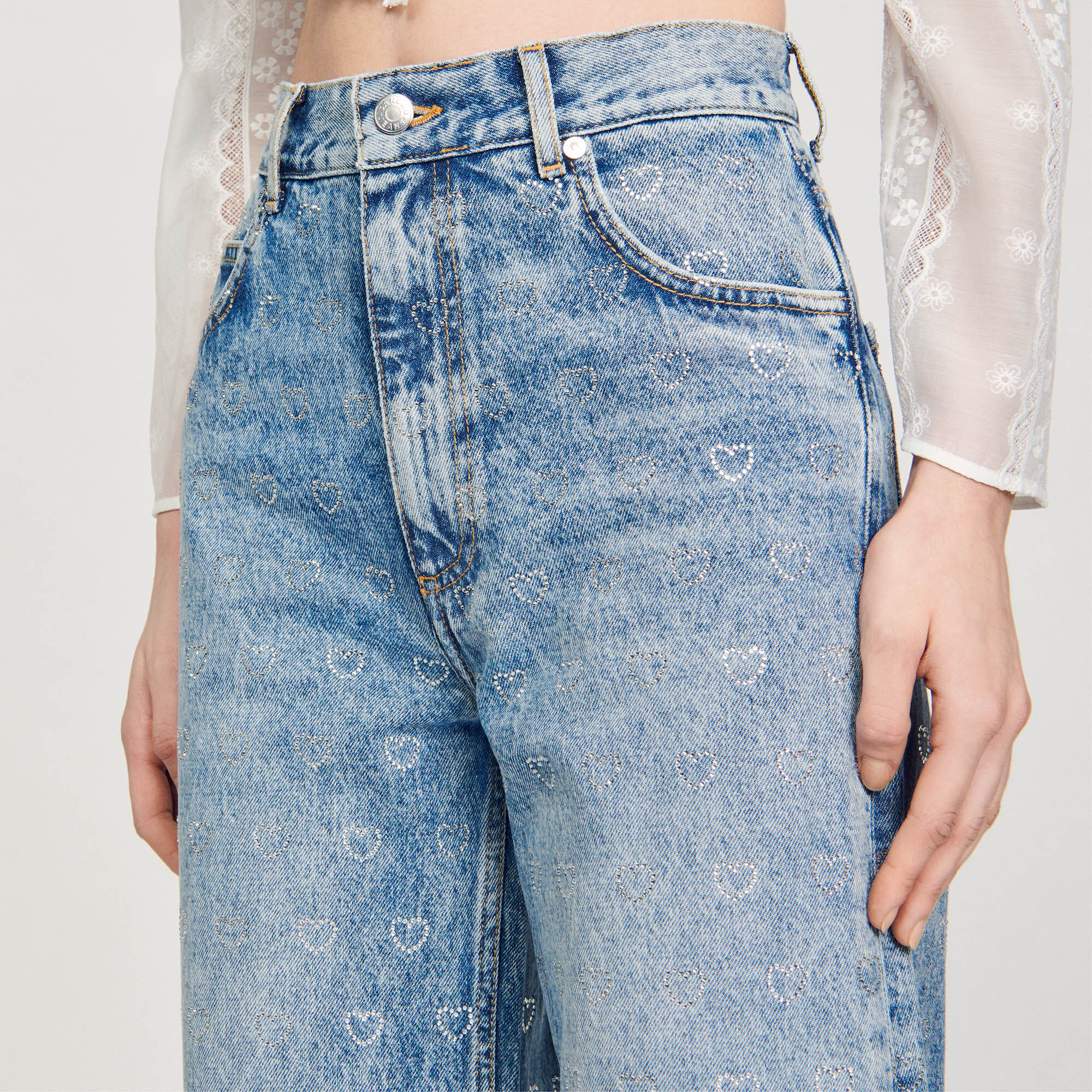 Weite Jeans mit Strass-Herzen Blue Women | Sandro Paris