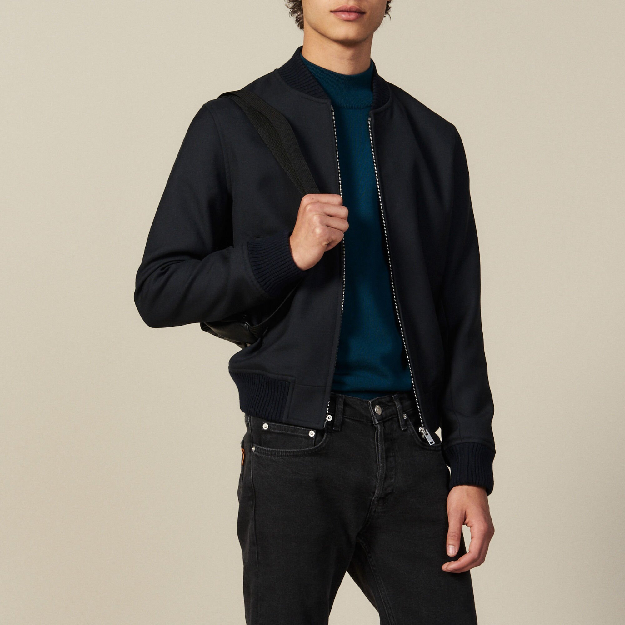 Sandro Stand-collar Woven Bomber Jacket In Marine | ModeSens