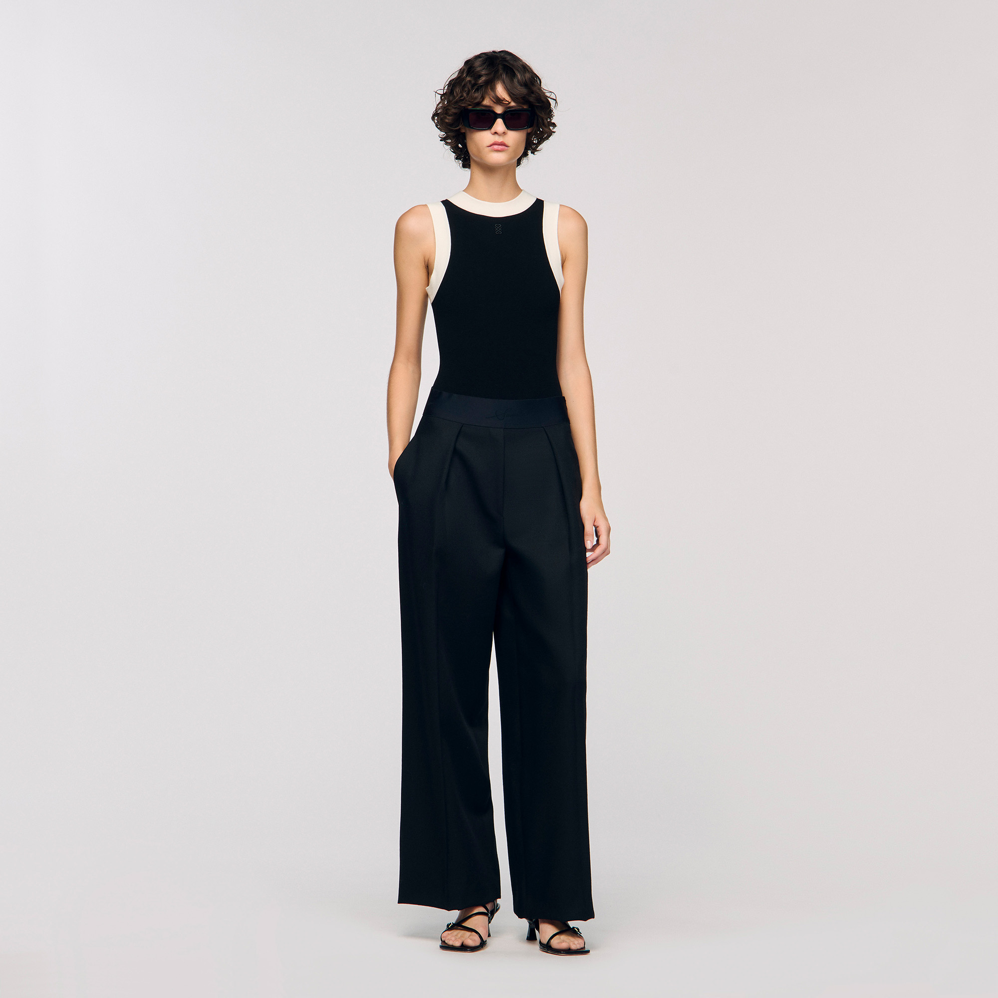 Body aus zweifarbigem Strick schwarz / grau für Damen | Sandro Paris
